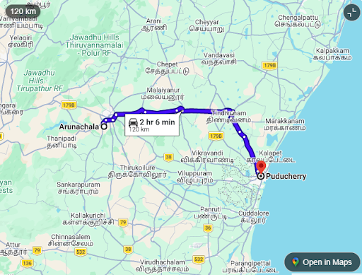 Arunachalam to Pondicherry Distance: Best Routes, Travel Time & Stops ...